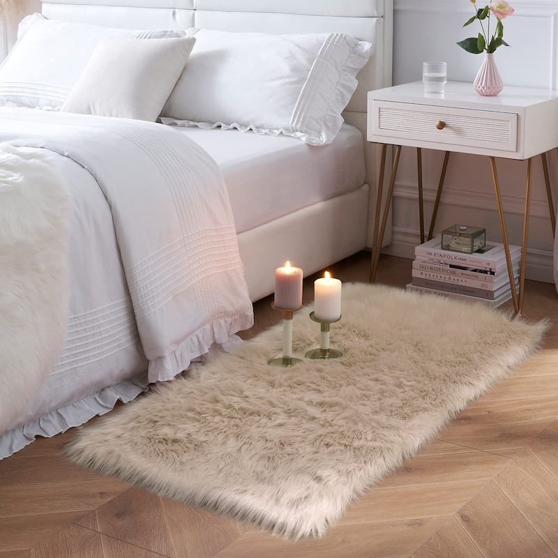 Faux Fur Rug, Beige Small Fluffy Rug for Sofa Chair Couch,2x4 Feet - 2 ...