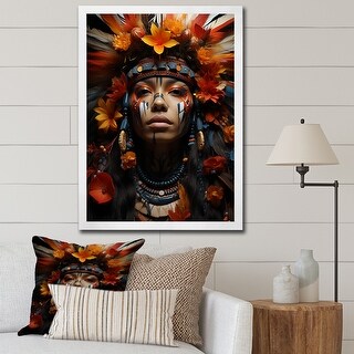 Designart "Orange Teal Native American Essence IV" Native American Art ...