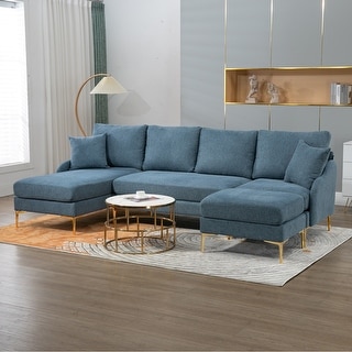 110 inch Reversible Sectional Sofa, U Shape Convertible Sofa Polyester ...