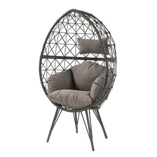 Outdoor Patio Egg Chair Single Sofa with Upholstered Cushion and Stand ...