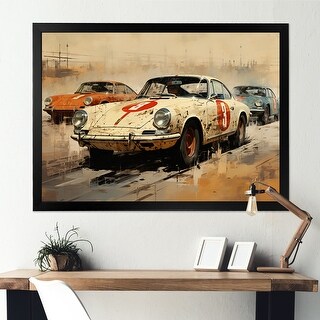 Designart "Vintage Rally Speed Car Melody II" Race Tracks Orange Wall ...