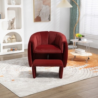 Red Accent Chair with Ottoman Modern Barrel Chair Arms Chair Footrest ...