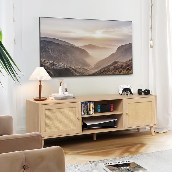 LUE BONA 58 in. Mid-Century Modern Oak Wood Composite TV Stand Up to 65 ...