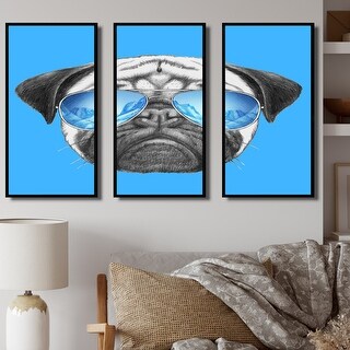 Designart "Pug Dog with Mirror Sunglasses" Animal Framed Canvas Wall ...