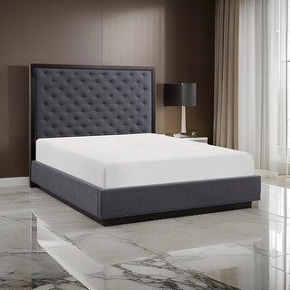 Tey Queen Size Bed with Button Tufted Headboard, Gray Fabric, Ash ...