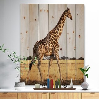 Designart 'Single Giraffe In Africa Walking' Traditional Wood Wall Art ...