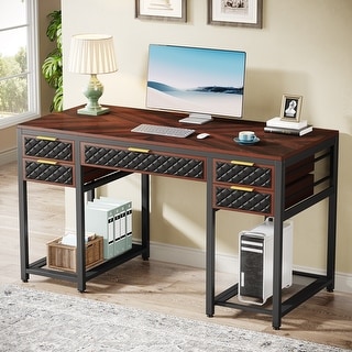 47 inch Modern Computer Desk, Home Office Desk With 5 Drawers and ...