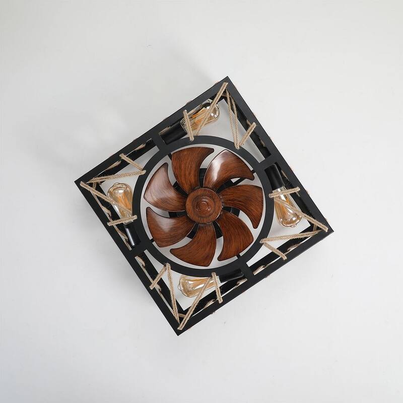 Modern black 7-blade ceiling fan with lights and remote control - Bed ...