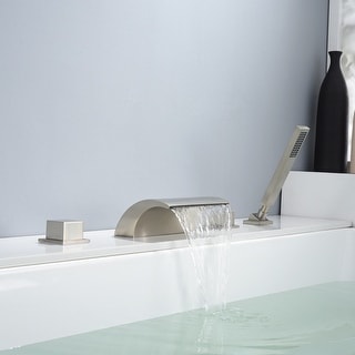 SUMERAIN High Flow Waterfall Bathtub Faucet Brushed Nickel with Sprayer ...