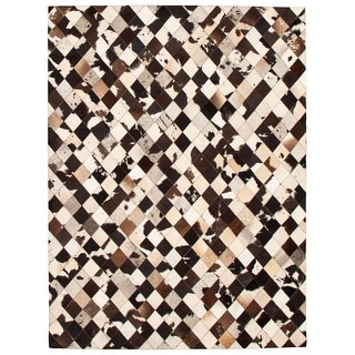 ECARPETGALLERY Handmade Cowhide Patchwork Cream, Brown Leather Rug - 5 ...