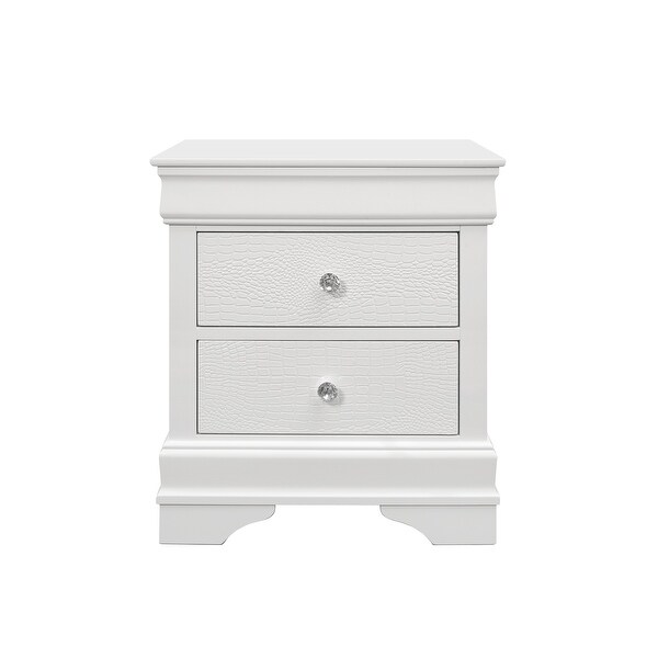 Contemporary Metallic White Nightstand with Crystal Embellished Hardware and Textured Drawer Fronts Bed Bath Beyond 42334555