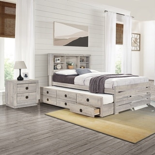 2 Pieces Bedroom Sets Farmhouse Style Full Size Bookcase Captain Bed ...