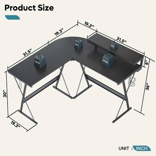 51 inch L-Shaped Gaming Computer Desk with Monitor Stand Black Carbon ...