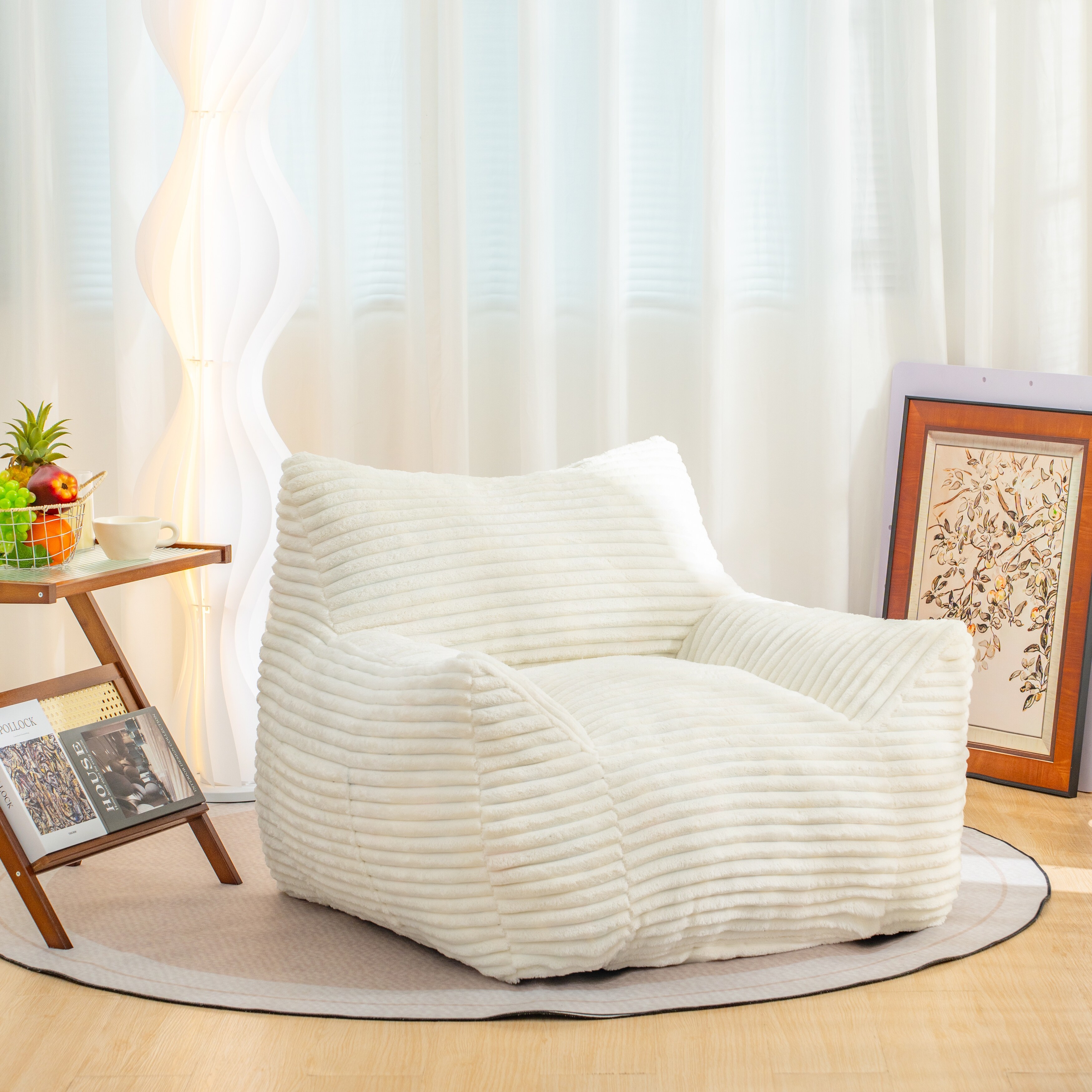 Large Bean Bag Chair with Armrests Ergonomic Lazy Floor Sofa with Anti Slip Bottom Comfortable Lounge Chair for Living Room