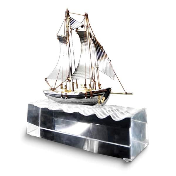 Curata Crystal Wave Base with Silver-Tone and Gold-Tone Metal Sail Boat ...