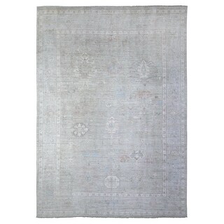 Shahbanu Rugs Misty Gray Afghan Oushak with Faded Colors Natural Dyes ...