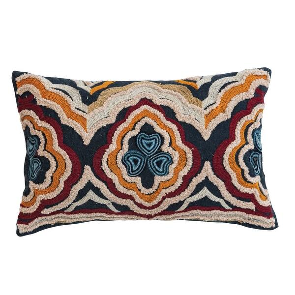 Cotton Lumbar Pillow with Tufted Embroidered Design - On Sale - Bed ...