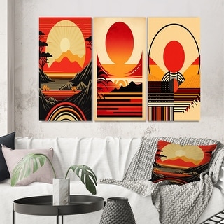 Designart "Red Bold Sunset III" Coastal Sunset Wall Art Set Of 3 - Red ...