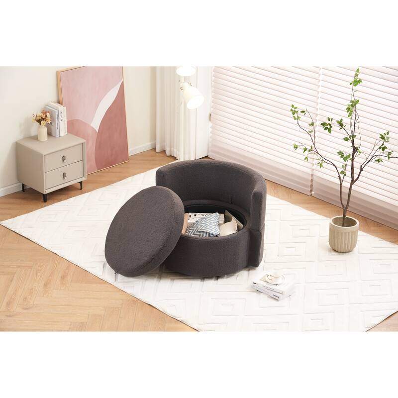 Swivel and Storage Chair, Teddy Fabric Barrel Chair with Pillows ...