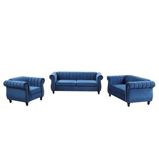 3-Piece Sofa Set Frosted Velvet Sofa with Buttoned Tufted Backrest ...