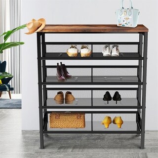 5-Tier Shoe Rack Storage Rack with mesh Shelves Small Space Entrance ...