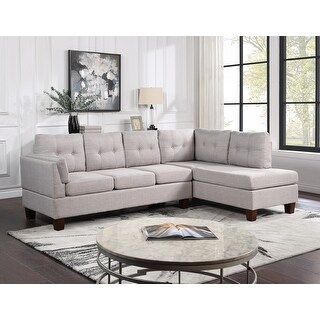 Modern Linen Sectional Sofa with Right-Facing Chaise - Solid Wood Legs for Living Room - Bed ...