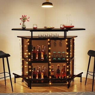 Black Home Bar Unit, 4-Tier Mini Bar Table with Tan Acrylic Curved ...