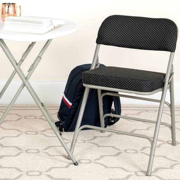 Padded Metal Frame Folding Chairs with Black Patterned Fabric ...