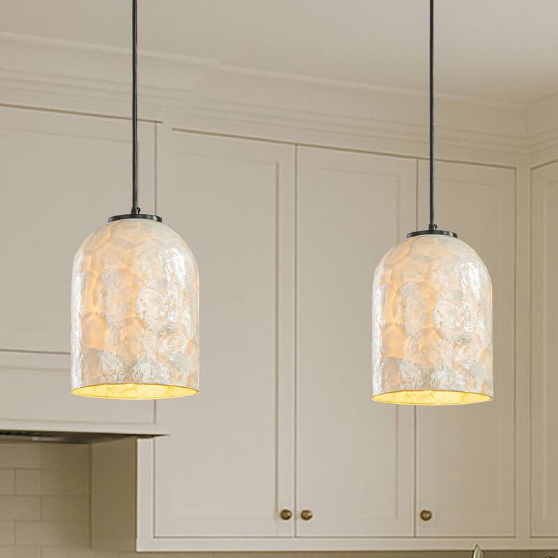 1-Light 7'' Modern Farmhouse Natural Capiz Seashell Single Pendant ...