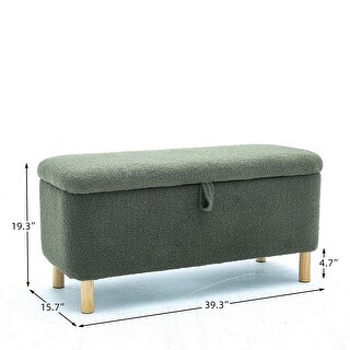 Dark Green Storage Bench Boucle Fabric Upholstered Ottoman Indoor ...