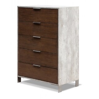 5 Drawer Chest with Faux Concrete Frame and Bar Handles, Gray and White ...