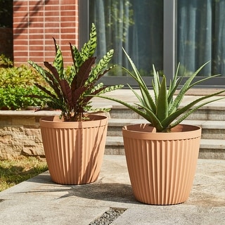 Set of 2 Planters for Outdoor Plants 16" Large Terracotta Textured ...