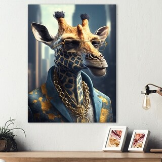 Designart 'Giraffe Ganster ' Animals Giraffe Gangster Mafia Metal Wall ...