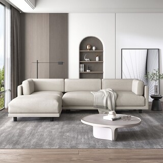 Beige Convertible L-Shaped Couch Sectional Sofa with Reversible Chaise ...