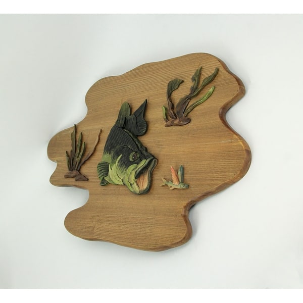Hand Carved Wood Bass Fish Wall Plaque Lodge Decor Cabin Decoration ...