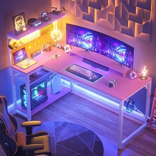 51" Carbon Fibre Computer Desk Power Outlets & RGB Light Gamer Pink ...