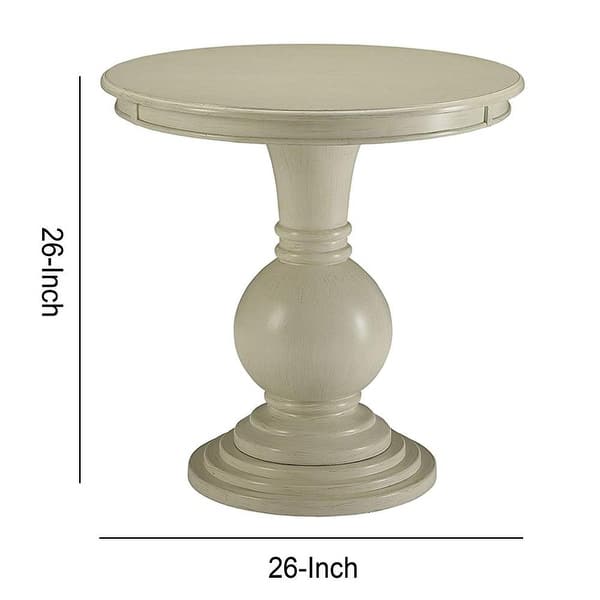 Round Shape Wooden Accent Table with Pedestal Base, Antique White - 26 ...