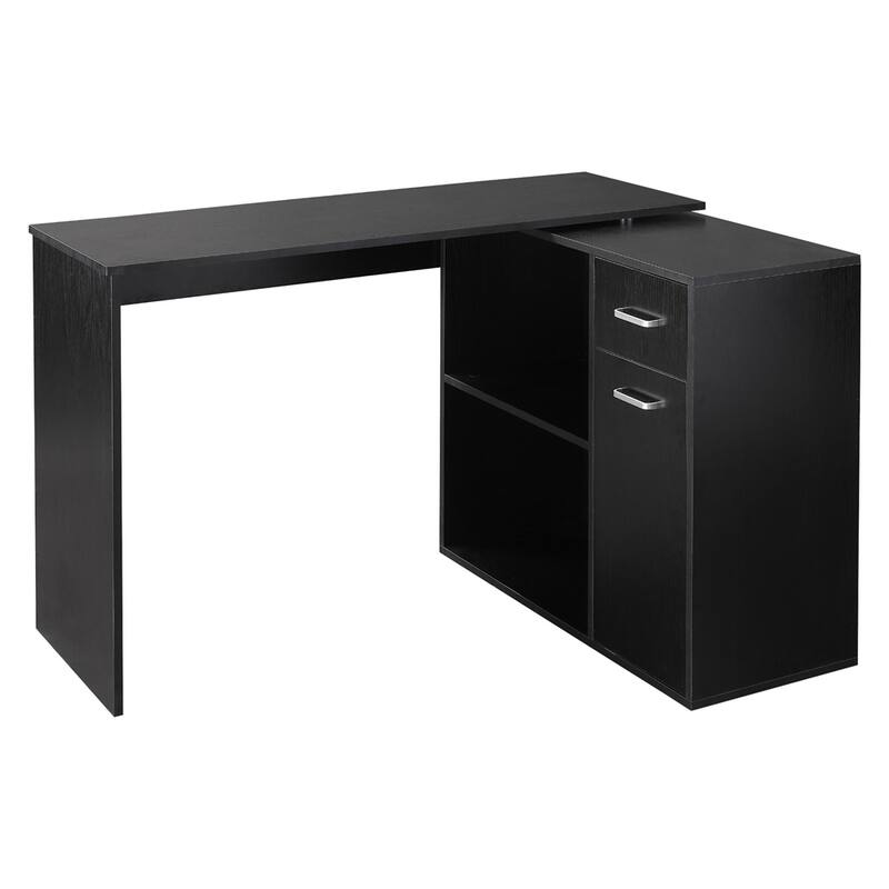 180°Rotating L Shaped Computer Desk with Storage Shelves and Drawer ...