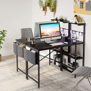 44'' Gaming Computer Narrow Desk W/ Led Bookshelf Black - Bed Bath ...