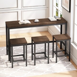 4-Piece Counter Height Long Dining Table Set with 3 Stools & Footrest ...