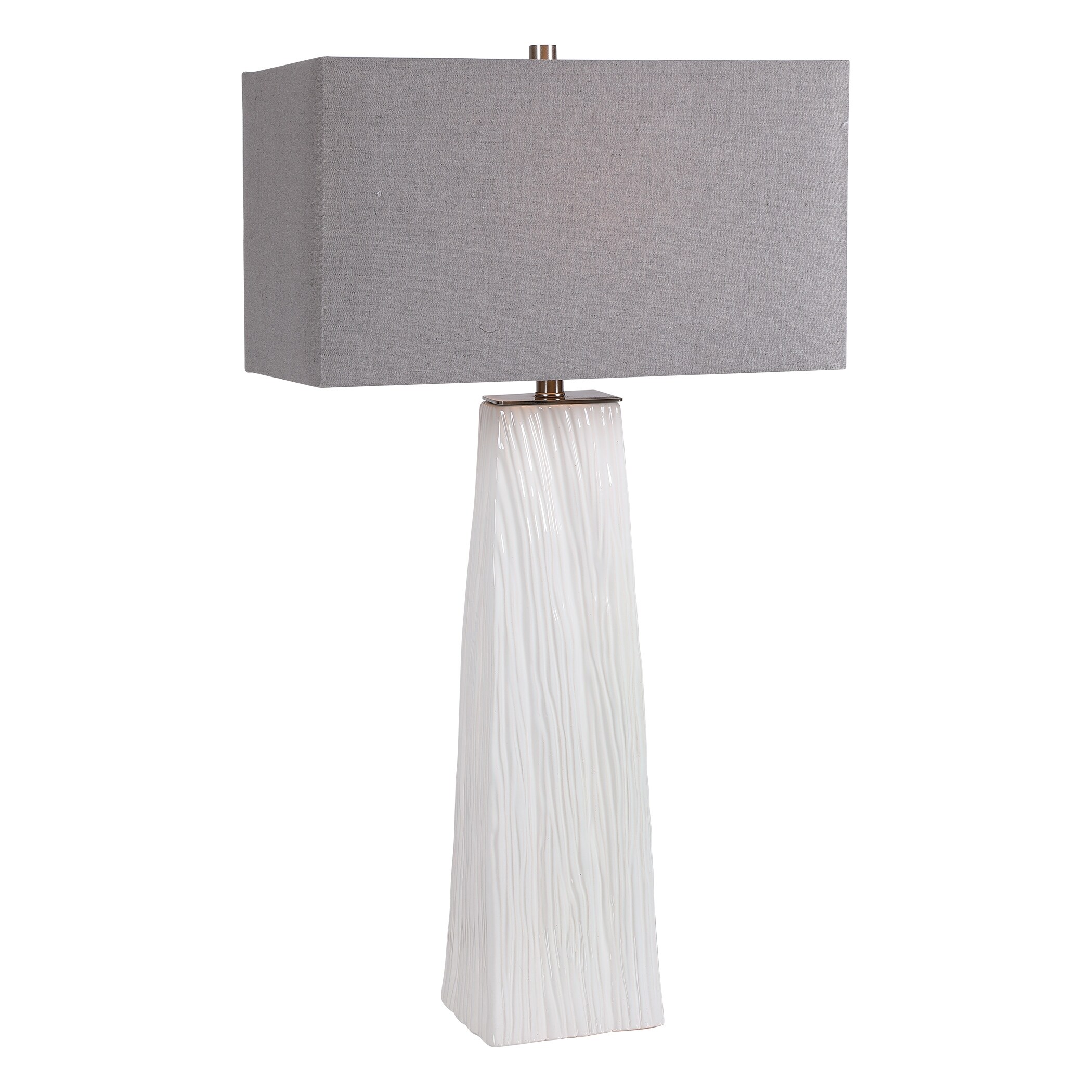 Reclaimed Wood Table Lamp with Printed Cotton Chambray Shade - 10.0"L x ...