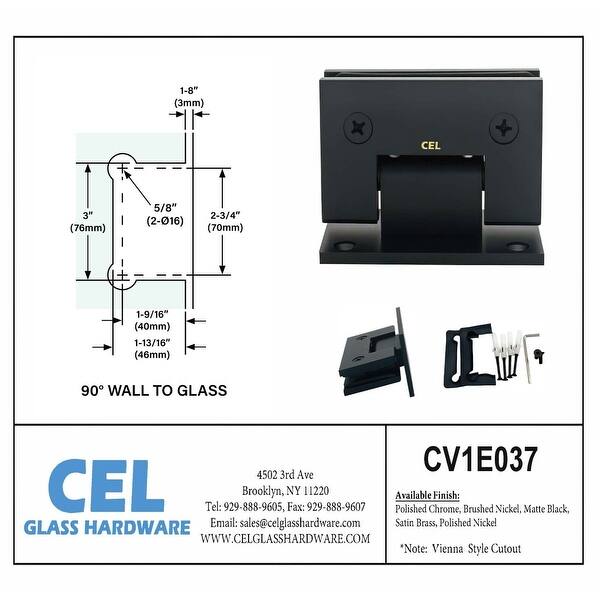 CEL 90 Degree Wall Mount Full Back Plate Shower Door Hinge - Bed Bath ...