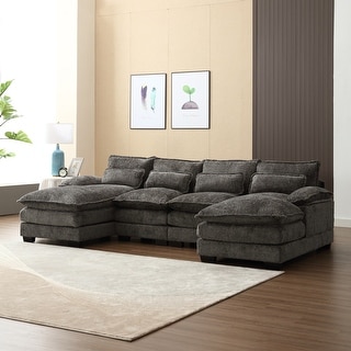 Gray Modern Large U-Shape Sectional Sofa with Throw Pillows and ...