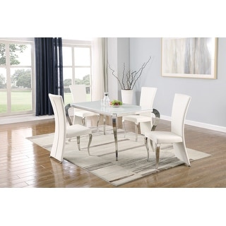 Somette Tabitha White Starfire Dining Set with White Chairs (Set of 5 ...