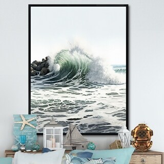 Designart "Ocean Wave Movement I" Modern Landscape Beach Framed Canvas ...