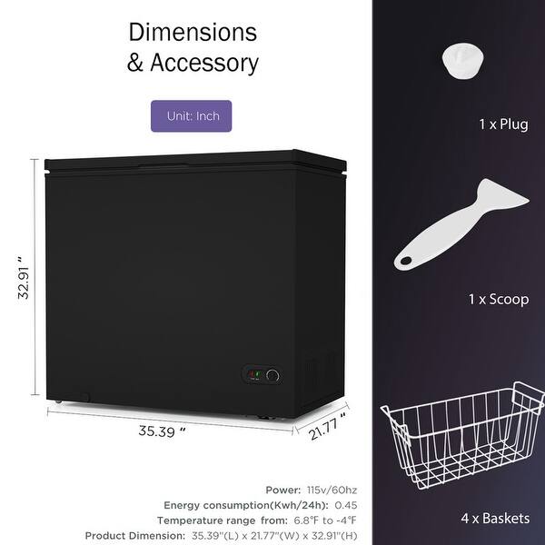 JEREMY CASS Chest Freezer Free-Standing Top Door Freezer with Baskets ...