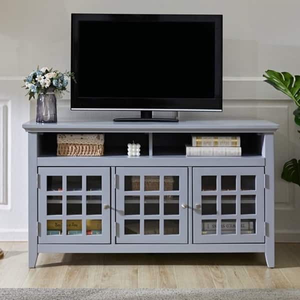 48 INCH TV Stand， TV Stands & Entertainment Centers with 3-Door Cabinet ...