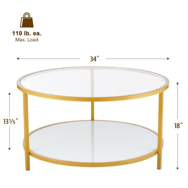 CO-Z 34-Inch 2-Tier Tempered Glass Coffee Table with Low Storage Shelf ...