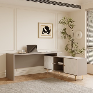 Extra Large L Shaped Computer Desk with Storage Cabinet And Exterior ...