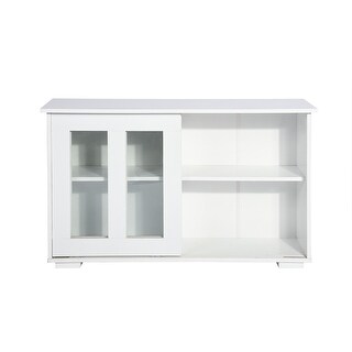 White Sliding Glass Door Console w/ Adjustable Shelves Buffet Table ...